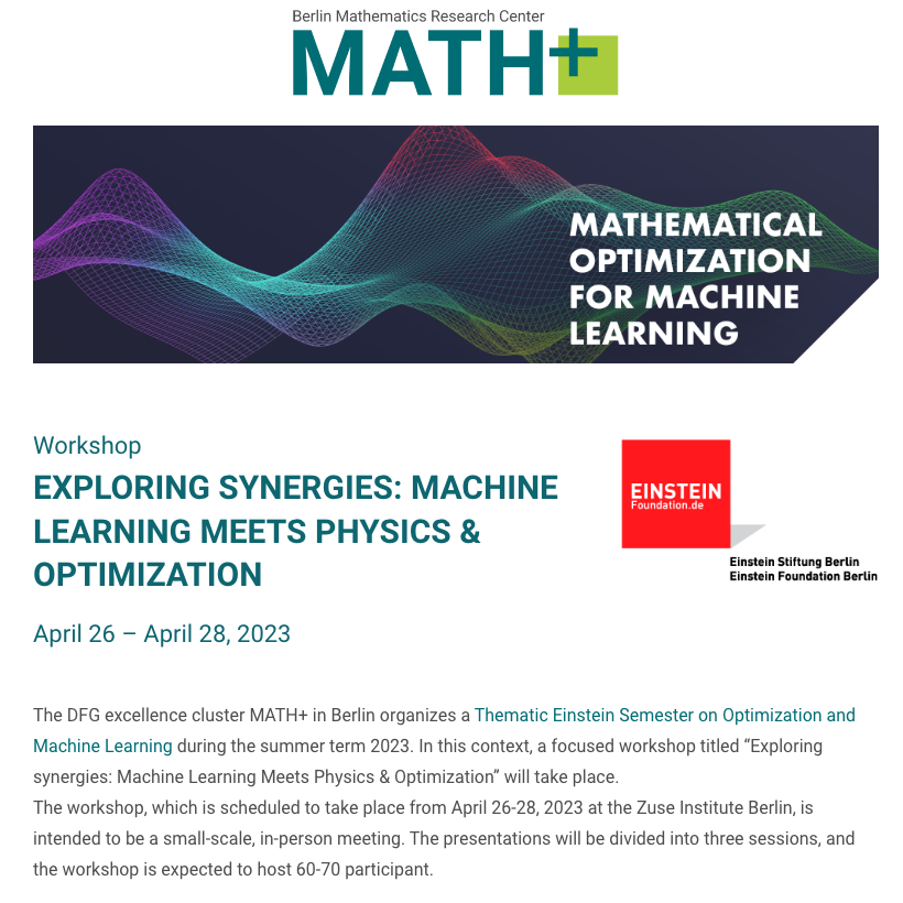 Workshop on Exploring Synergies: Machine Learning Meets Physics & Optimization | Artificial ...